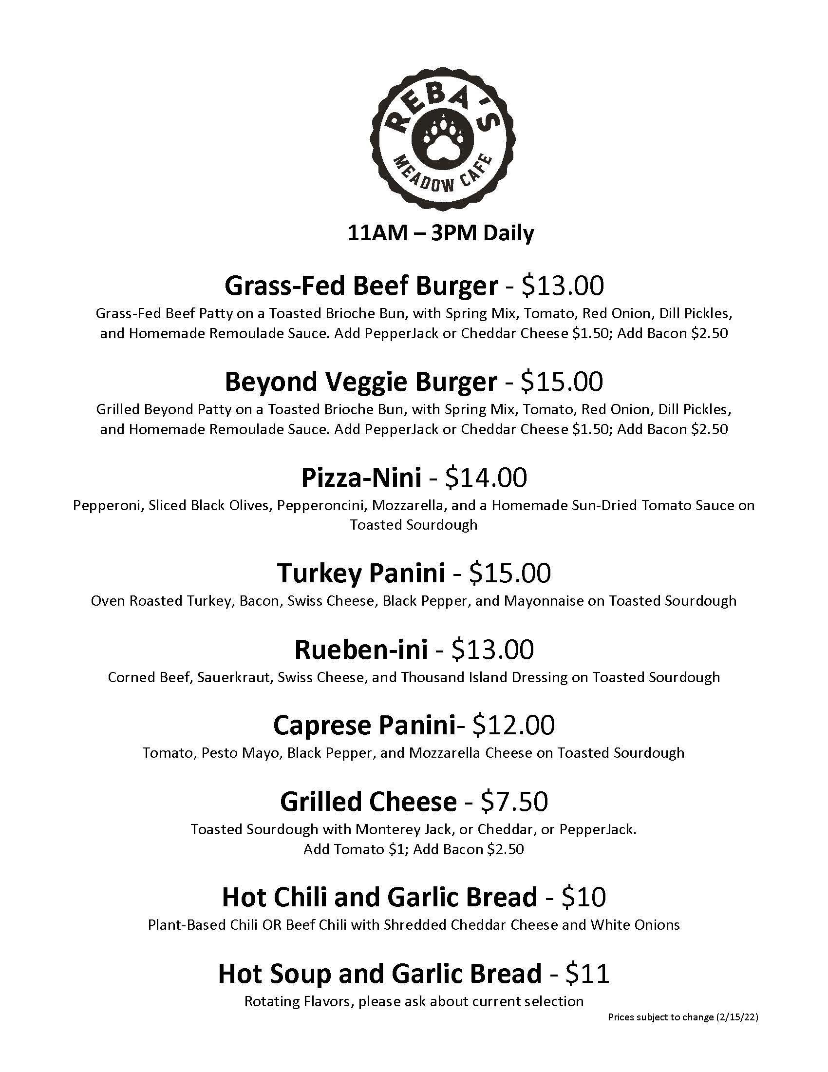 Reba's Meadow Cafe — Bear Valley Adventure Co.