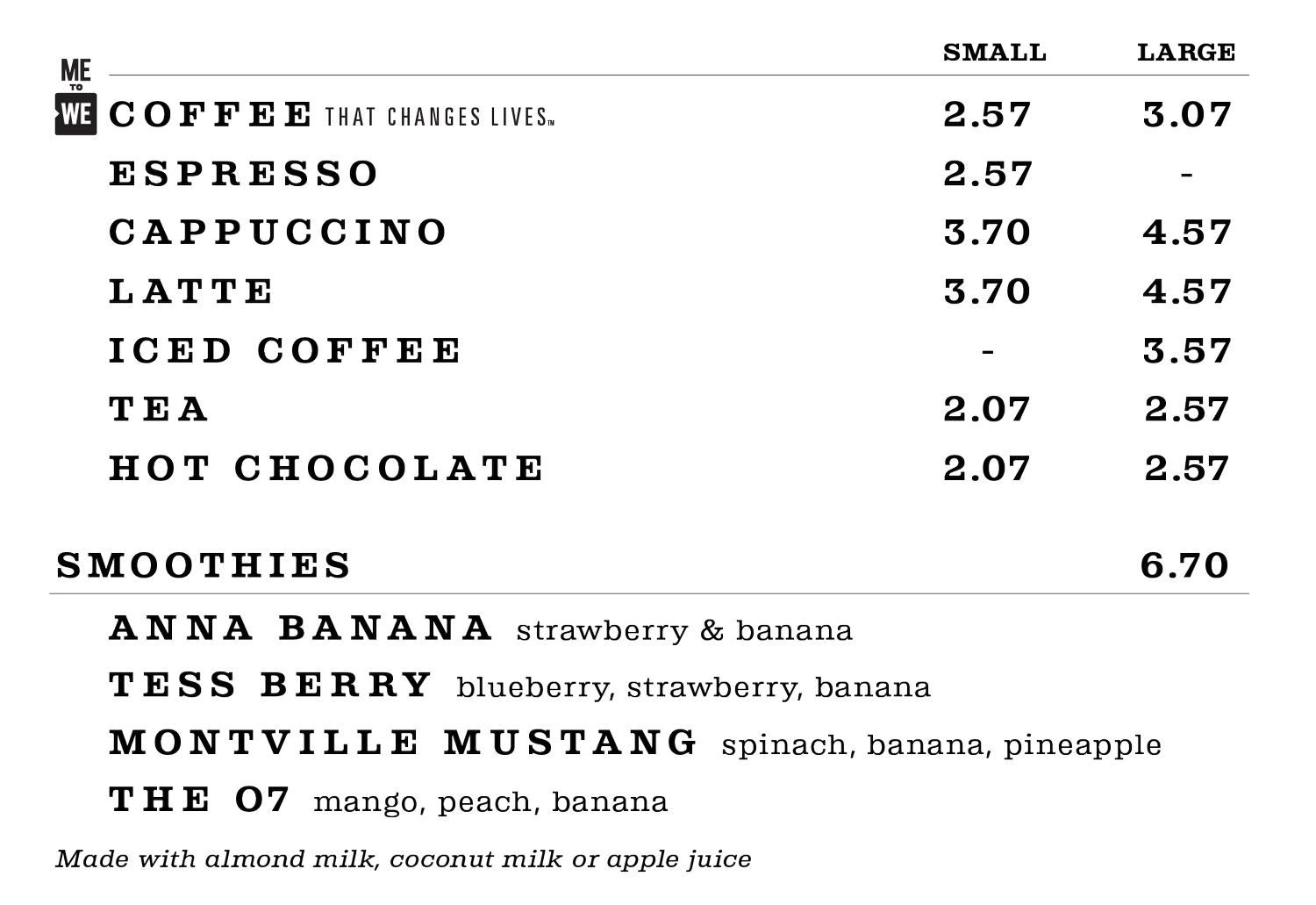Menu — Seven Scoops & Sips