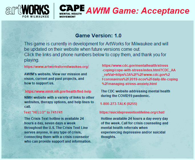 Mental Health Awareness Video Game: Acceptance — ArtWorks for Milwaukee
