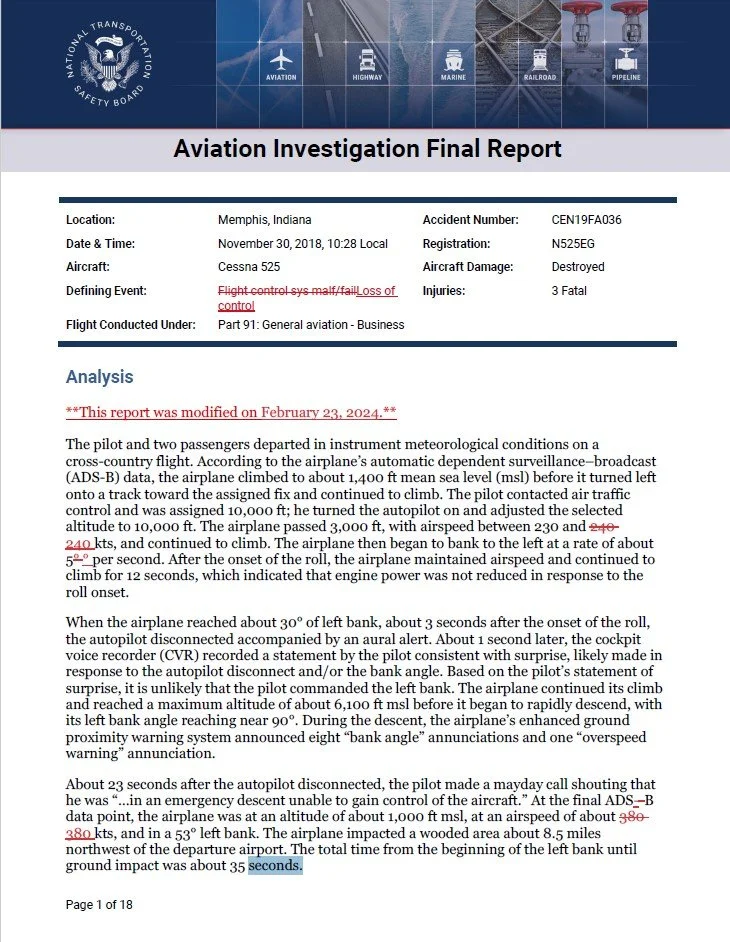 Aviation Accidents and Lessons Unlearned LXXVII: EstoAir N525EG ...