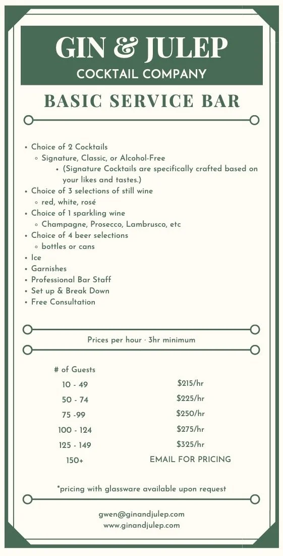 PRICING — GIN & JULEP COCKTAIL CO.