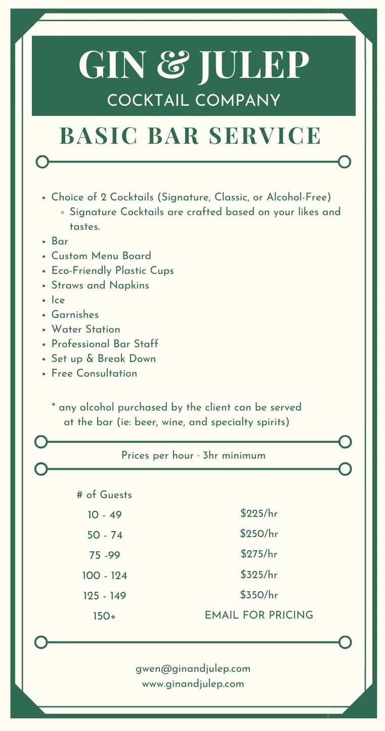 PRICING — GIN & JULEP COCKTAIL CO.