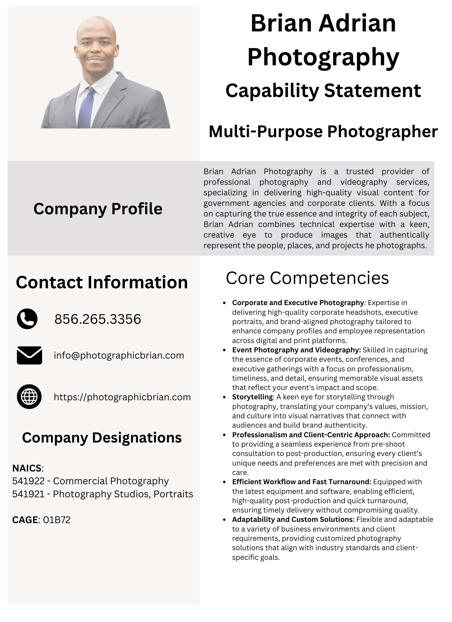 Capability Statement — Photographic Brian