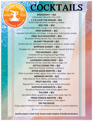 Drink Menu For QR Code — Surfside Sandwich Shoppe