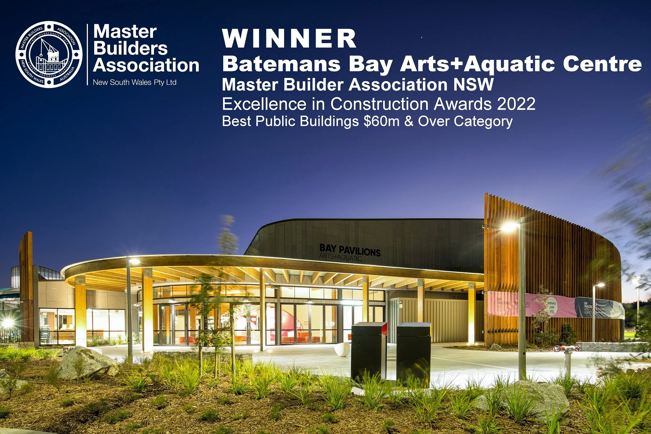 Batemans Bay Arts+Aquatic Centre - MBA NSW 2022 Excellence in Construction Awards — Dunrite Linings