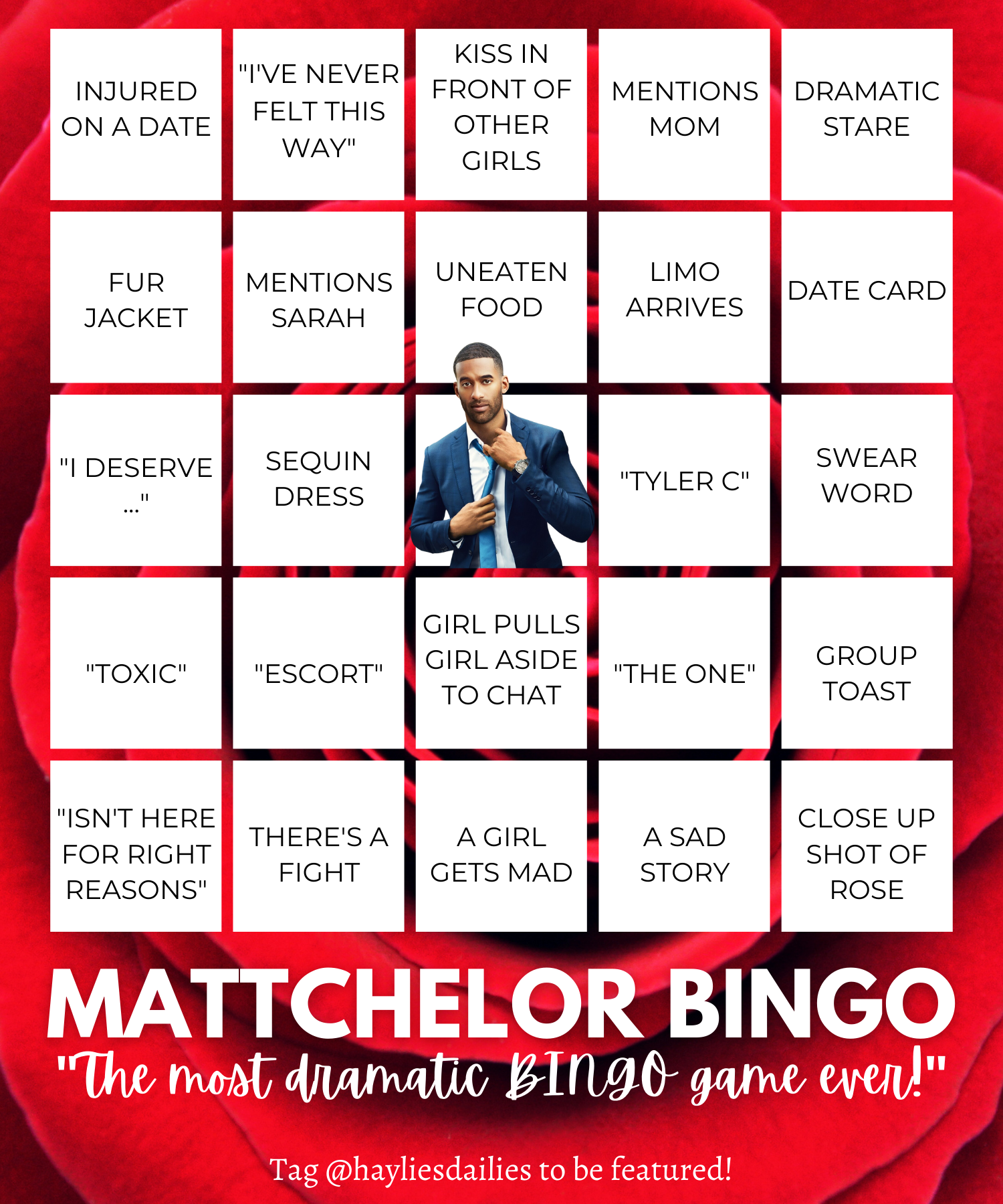 Printable MATTchelor James BINGO Cards For The Bachelor — Haylie's Dailies