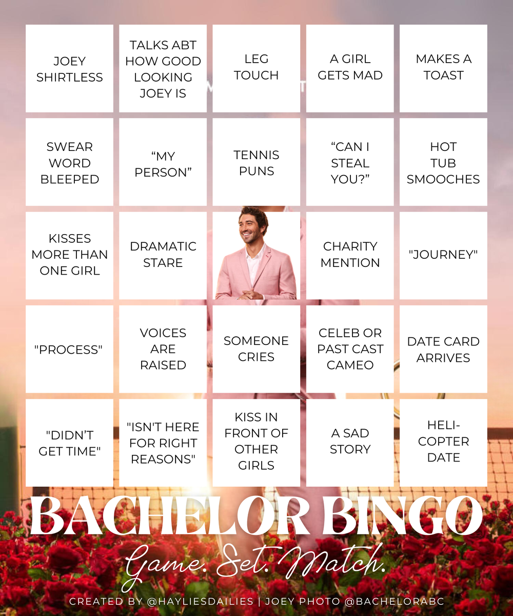 Free, Printable The Bachelor BINGO - Joey Graziadei Season — Haylie's ...