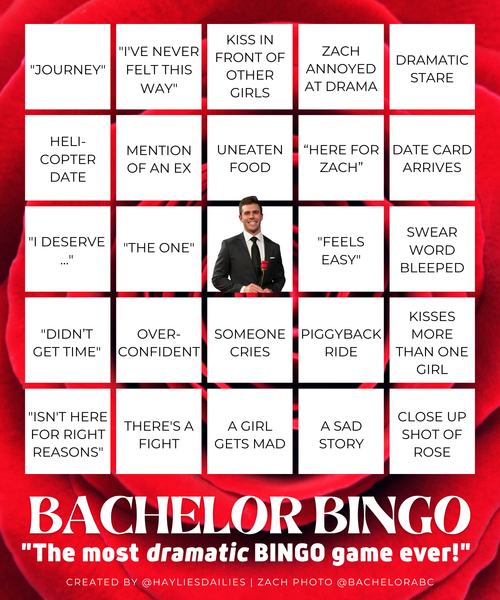 Free, Printable The Bachelor BINGO - Zach Shallcross Season — Haylie's ...