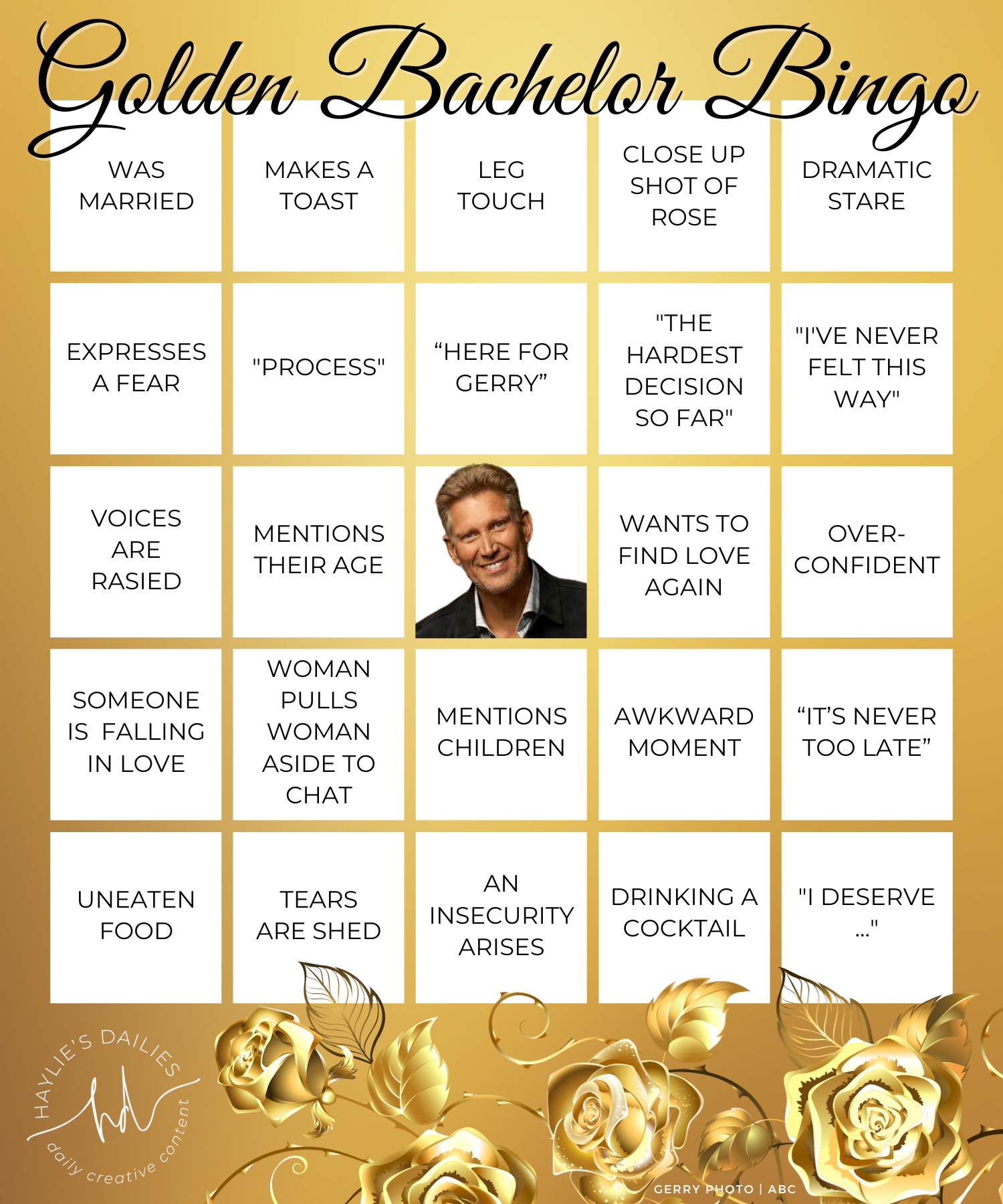 Free Download - The Golden Bachelor BINGO, Gerry Turner — Haylie's Dailies