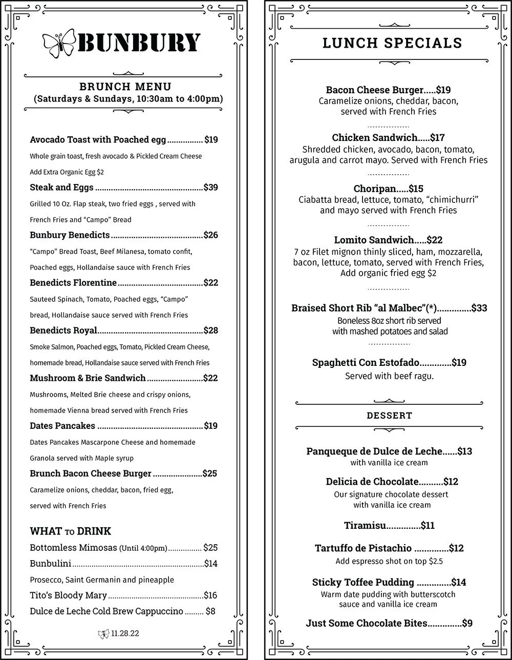 Bunbury Miami Menu — BUNBURY Miami