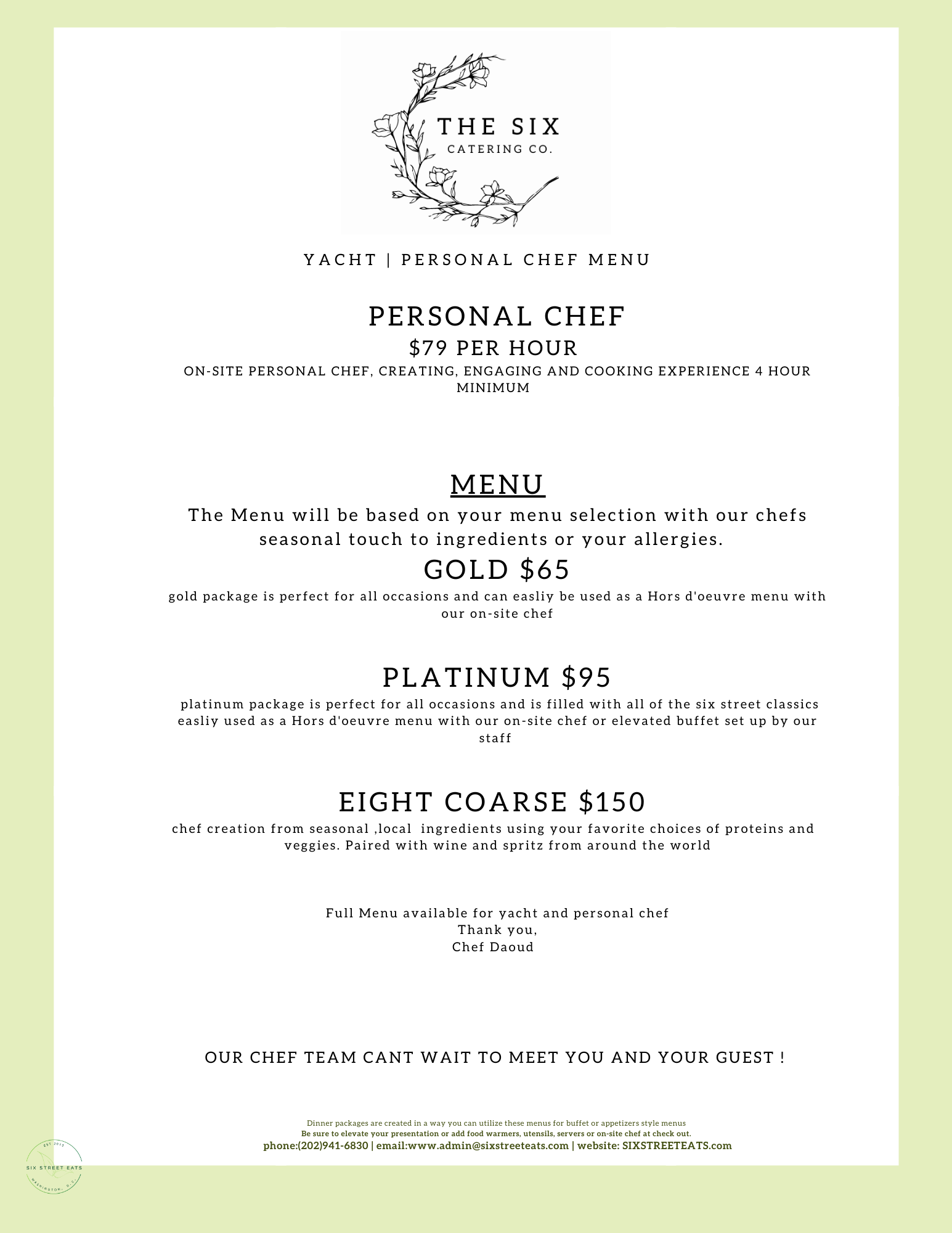 MENUS — Six Street Eats Catering