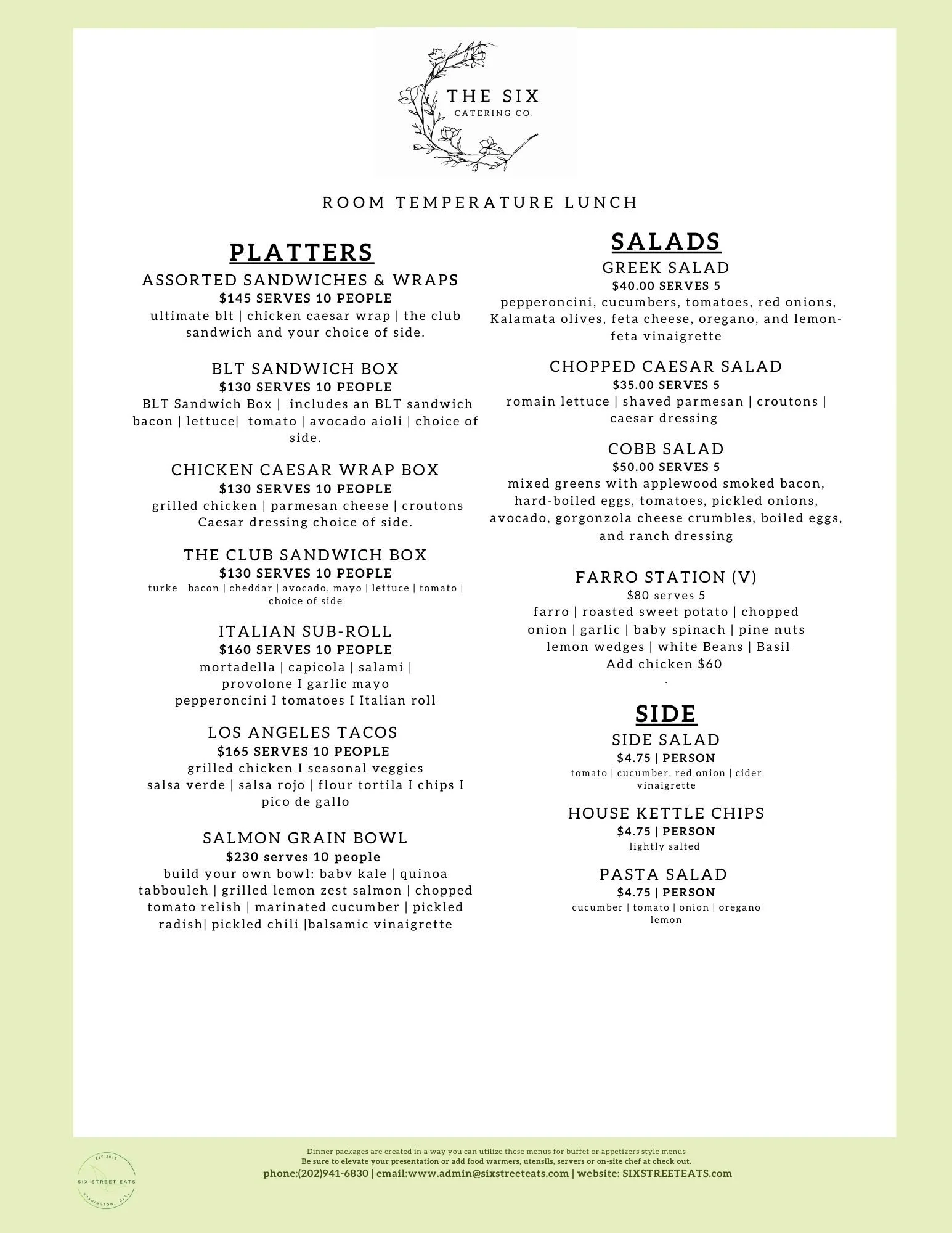 MENUS — Six Street Eats Catering