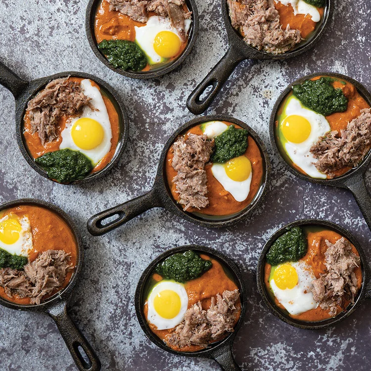 Mini Shakshuka with Braised Lamb Poached Quail Egg & Zhug | American Lamb