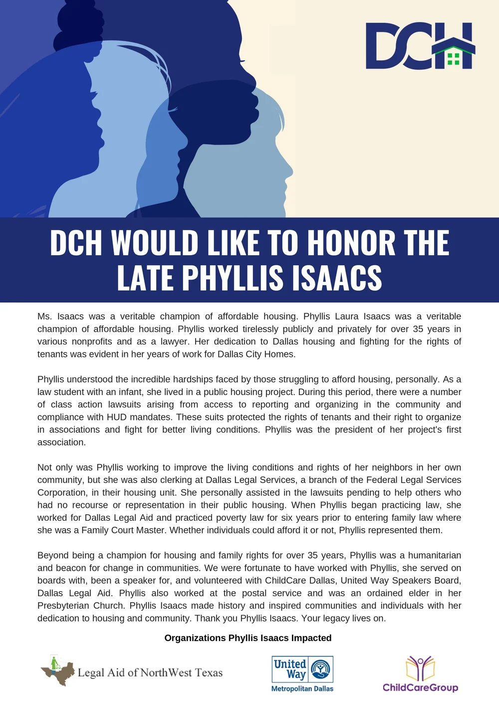 In Memoriam: Phyllis Laura Isaacs — Dallas City Homes