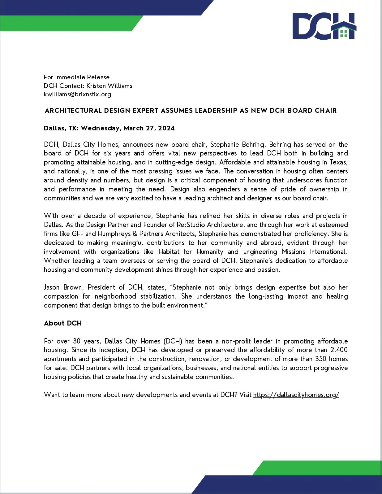 Architectural Design Expert Assumes Leadership as New DCH Board Chair ...