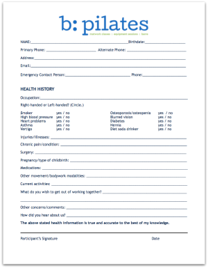 intake form — b: pilates