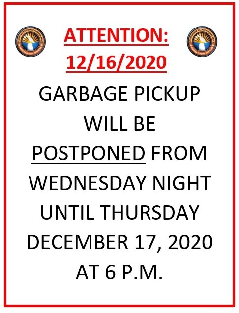 NO GARBAGE PICK-UP 12/16/2020 — Village of Ocean Beach