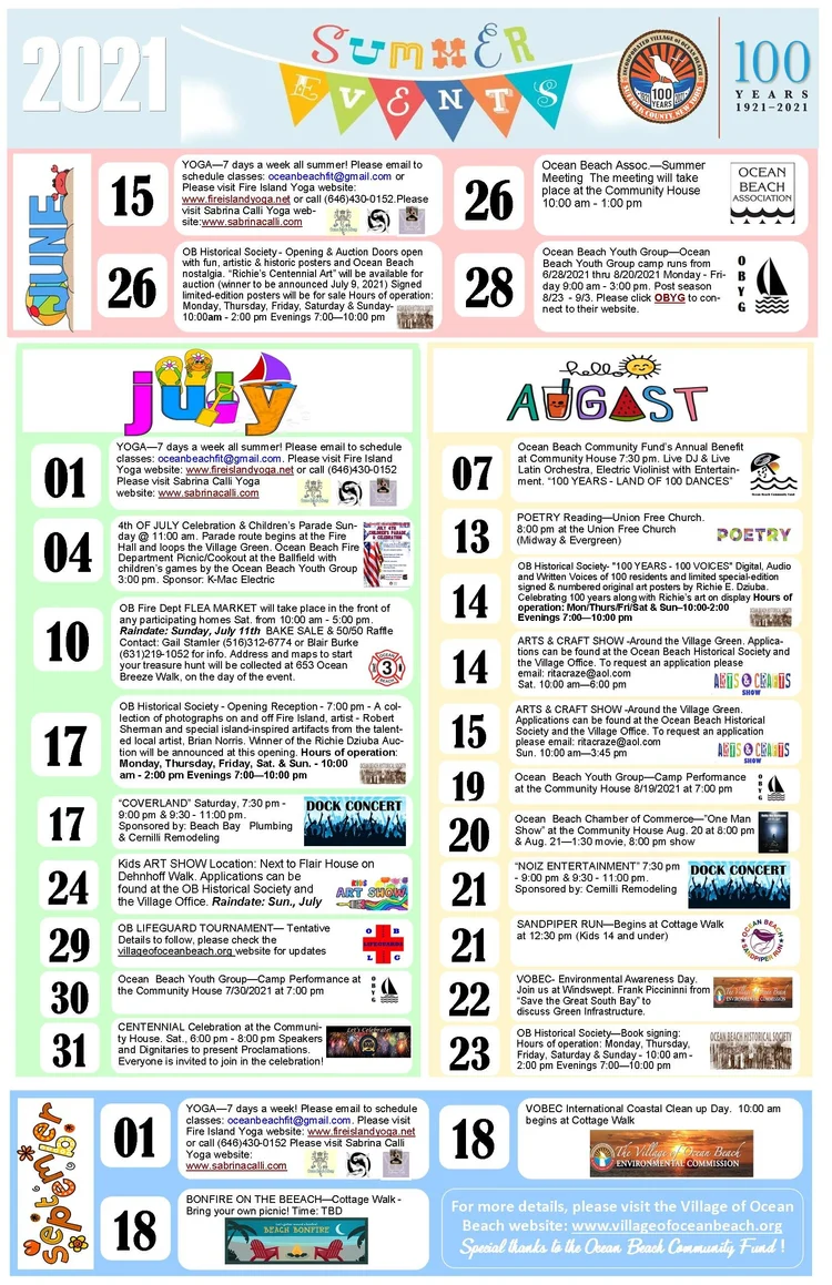 2021 CALENDAR OF EVENTS — Village of Ocean Beach