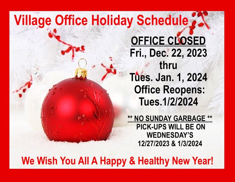 Village Office Closed - Dec. 22nd thru Jan. 1, 2024 — Village of Ocean ...
