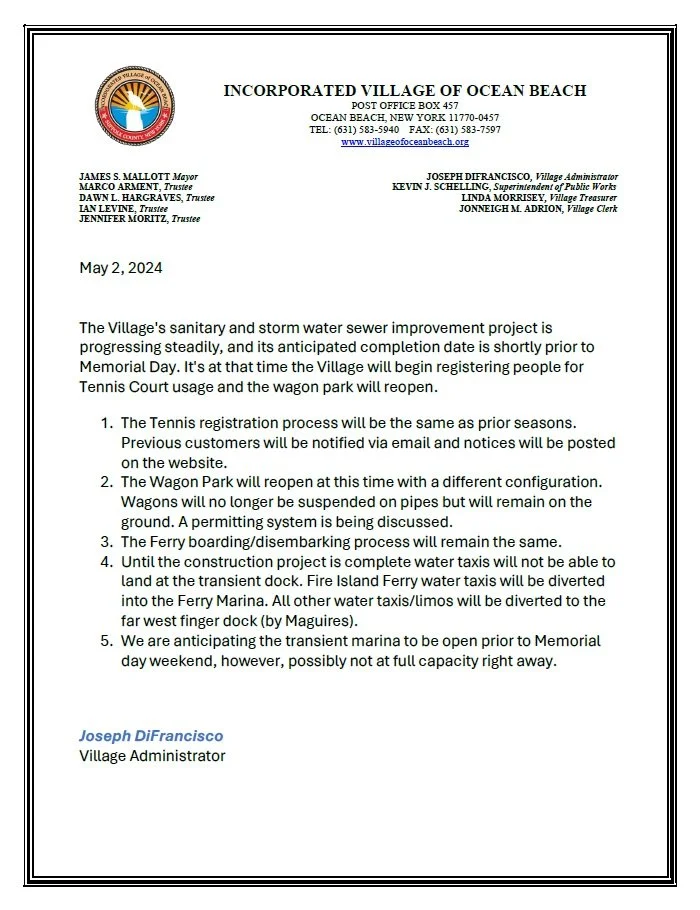 Construction Project Update 5/2/2024 — Village of Ocean Beach