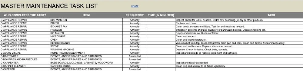 Master Maintenance Task List - Opt In | Streamline Home Maintenance Now ...