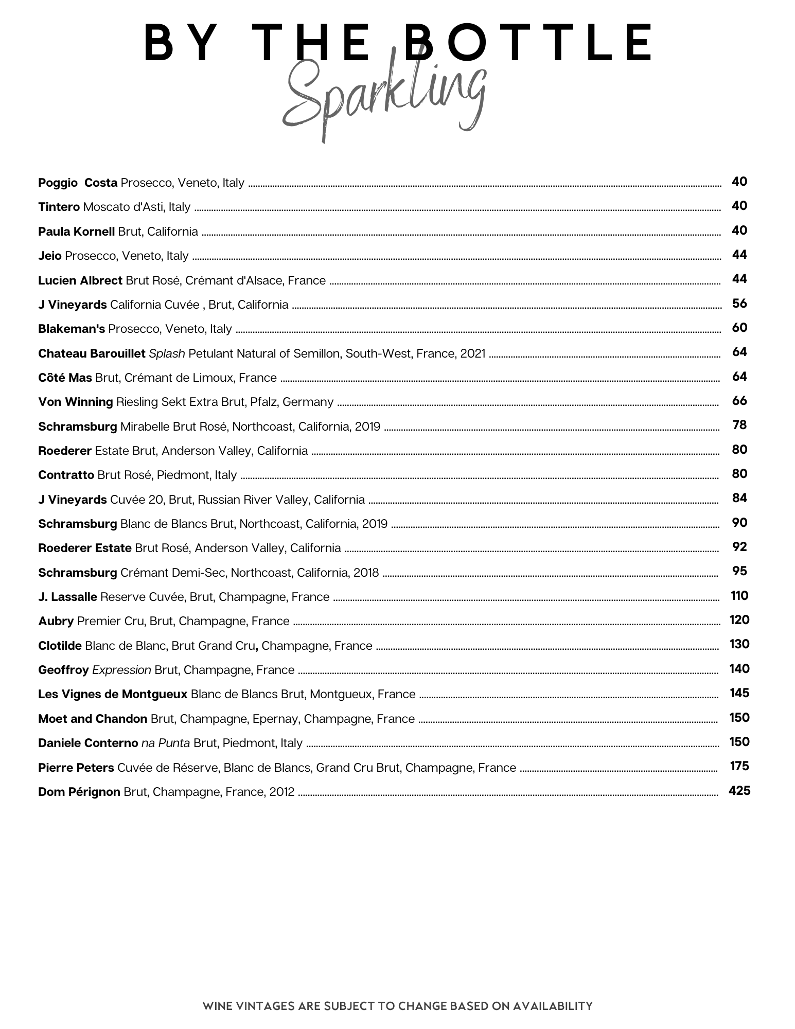 Wine List — Bordinos Restaurant & Wine Bar