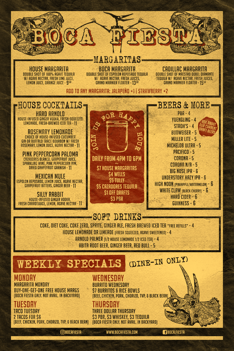 Dine-in menu for Boca Fiesta — BOCA FIESTA