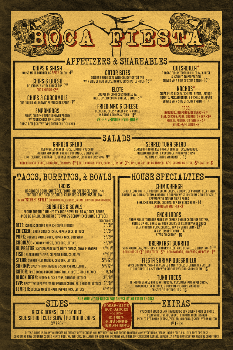 Dine-in menu for Boca Fiesta — BOCA FIESTA