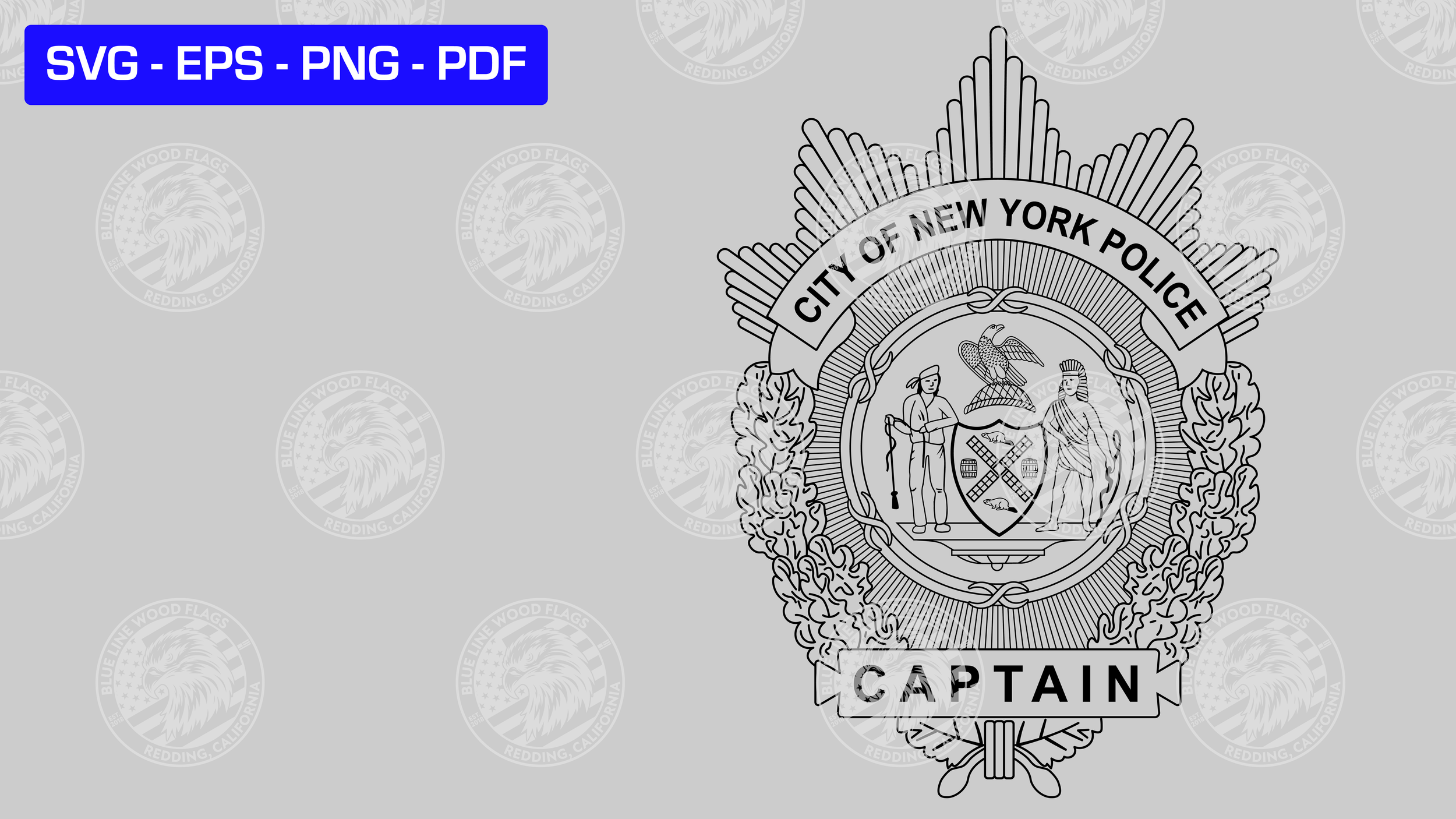 New York Police Department NYPD Captain Badge SVG File — Blue Line Wood ...