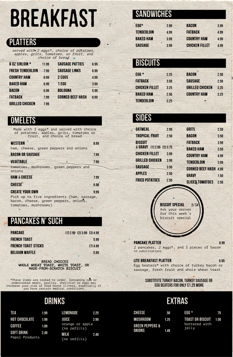 Sirloin House Restaurant menu — Sirloin House