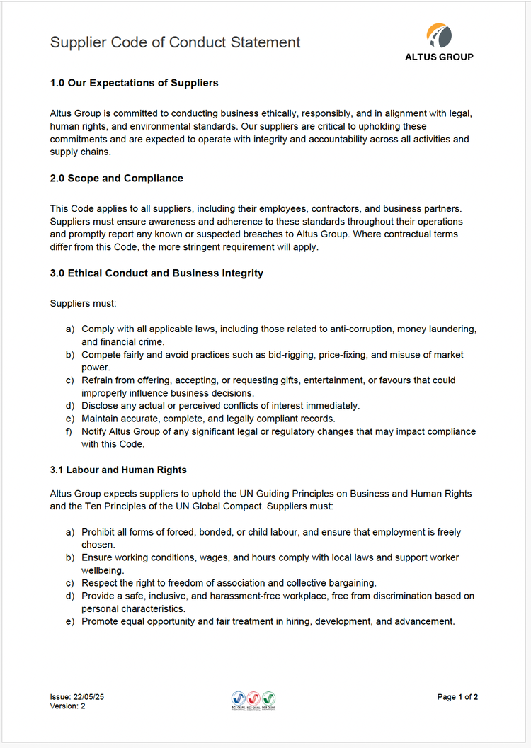 Supplier Code of Conduct — Altus Traffic