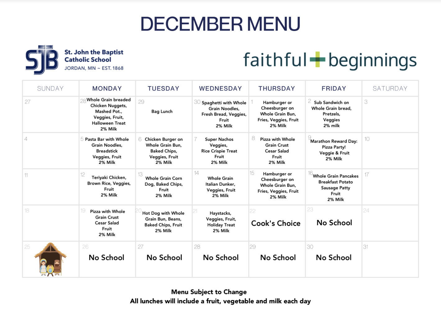 Lunch Menu — Saint John the Baptist Catholic School