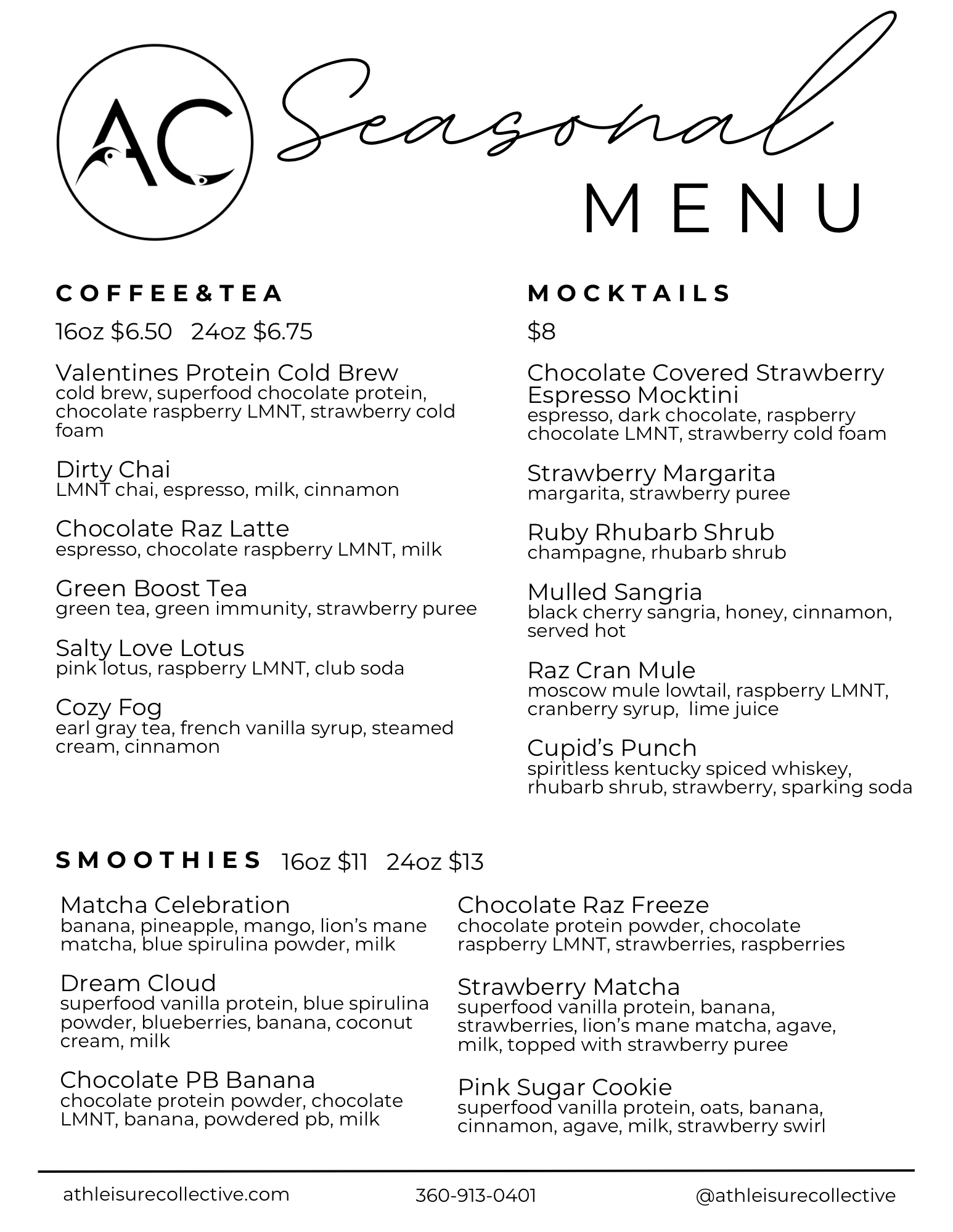 CAFE MENU — ATHLEISURE COLLECTIVE