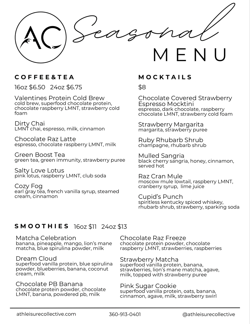 CAFE MENU — ATHLEISURE COLLECTIVE