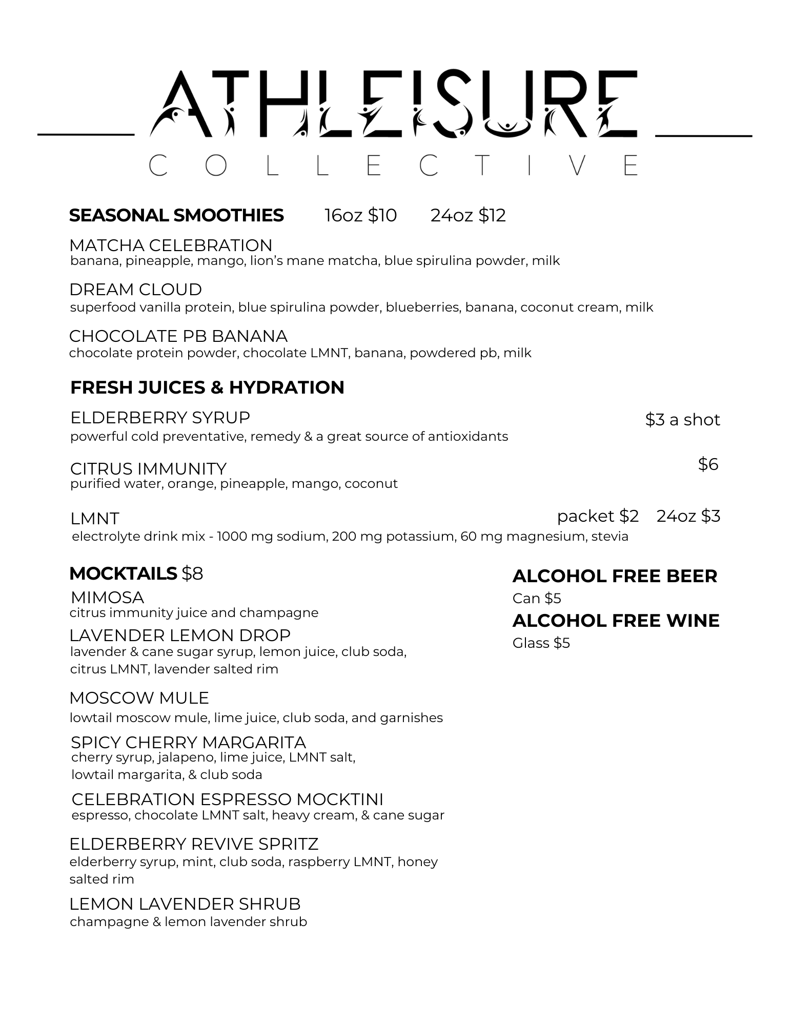CAFE MENU — ATHLEISURE COLLECTIVE