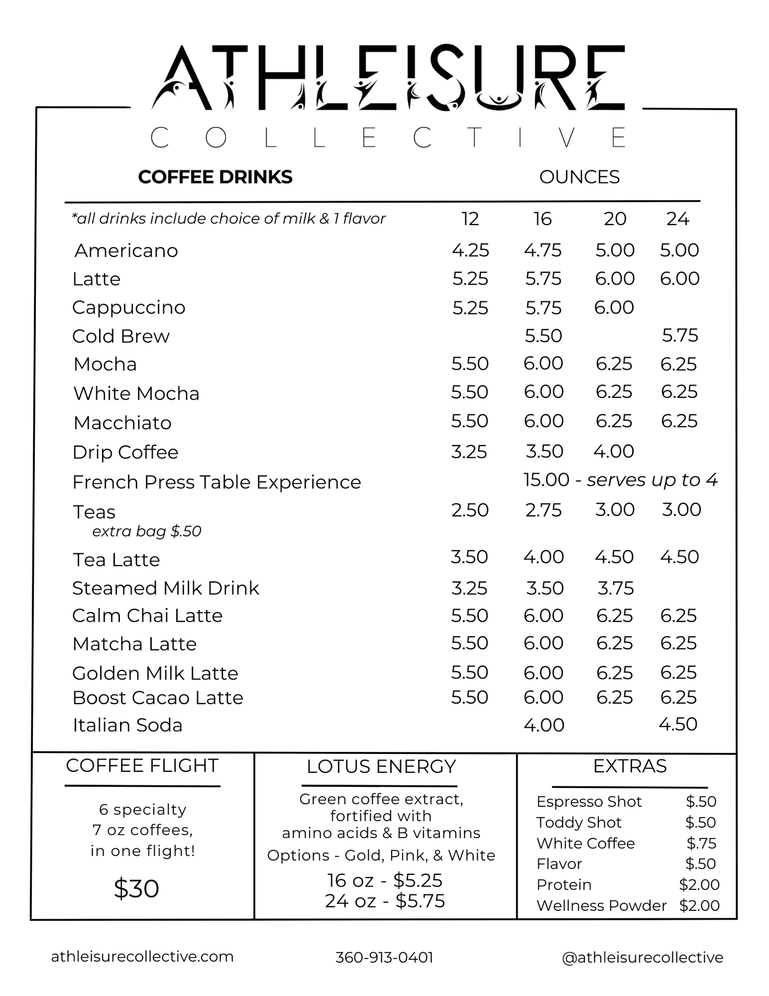 CAFE MENU — ATHLEISURE COLLECTIVE