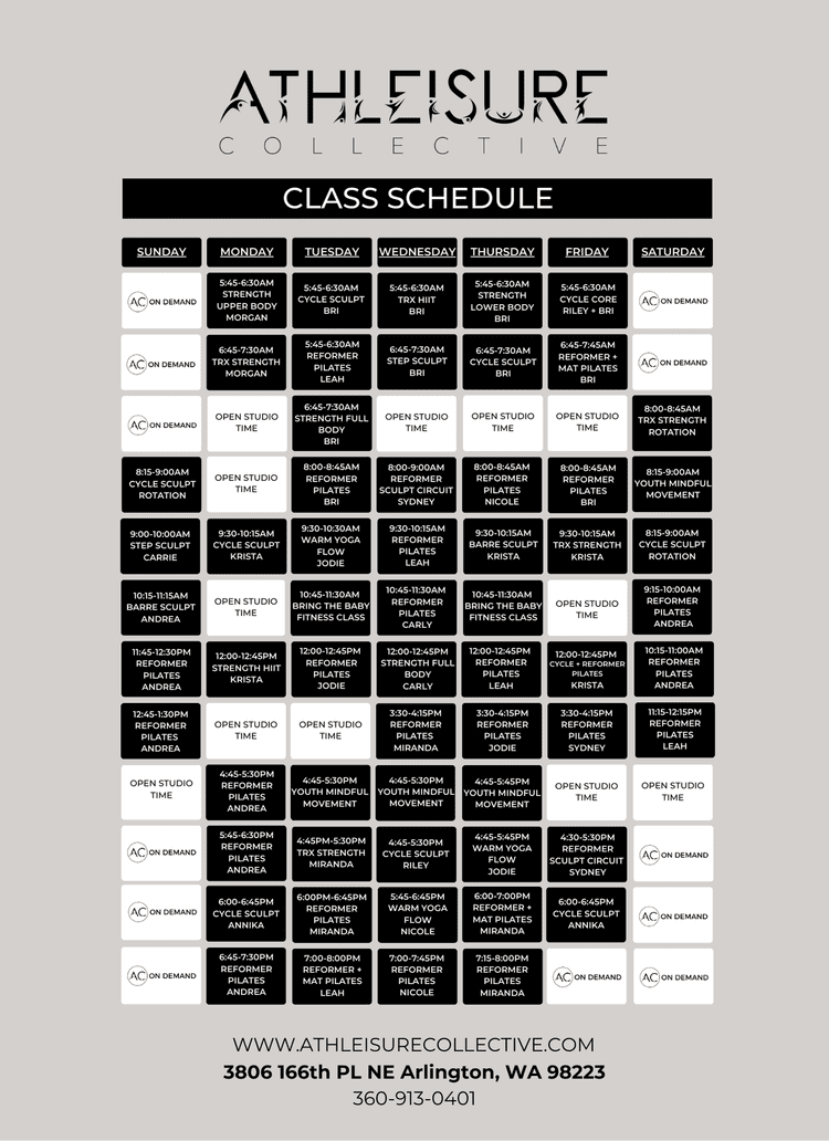 CLASS SCHEDULE — ATHLEISURE COLLECTIVE