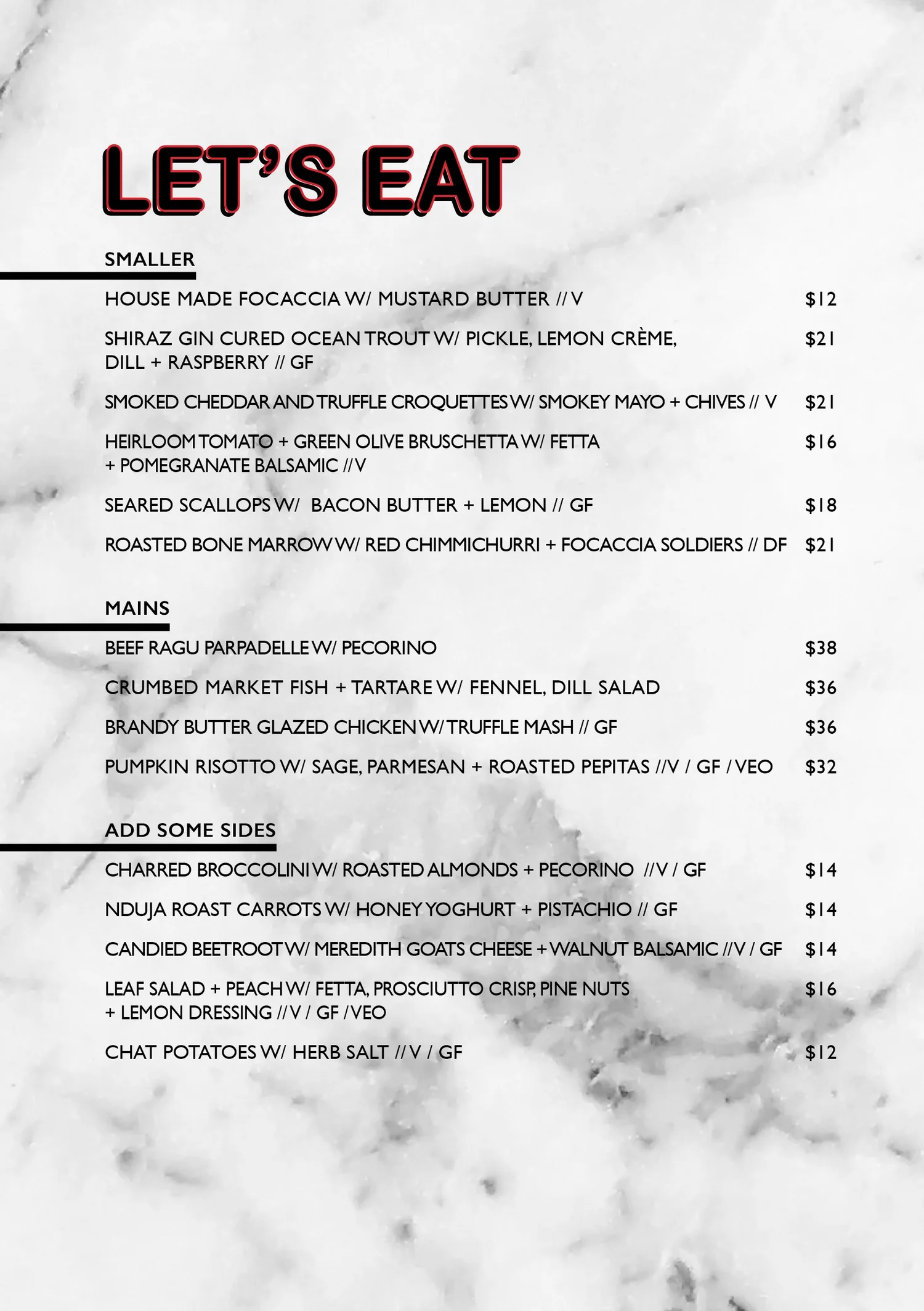 Menu — Sir loin's bar and grill