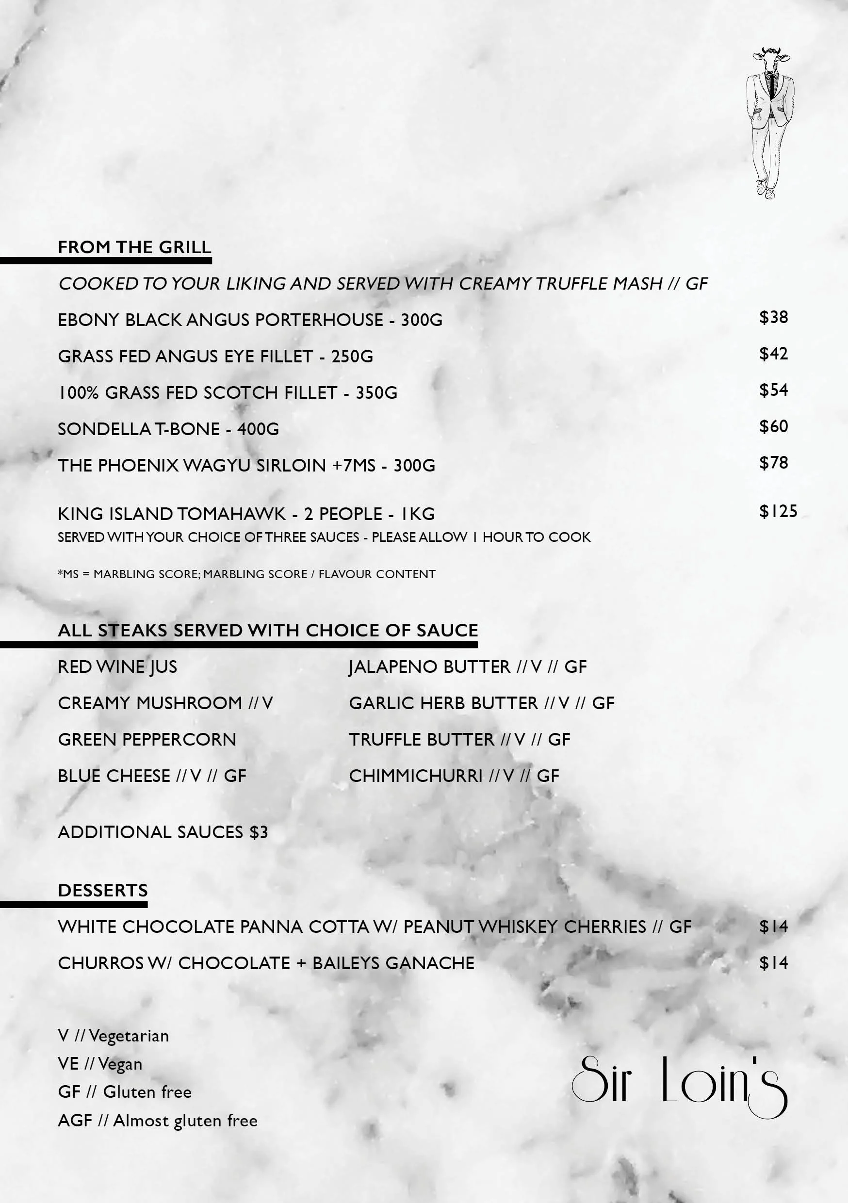 Menu — Sir loin's bar and grill