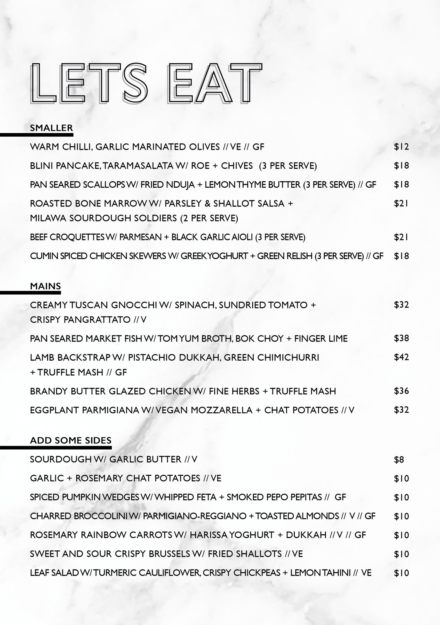 Menu — Sir loin's bar and grill