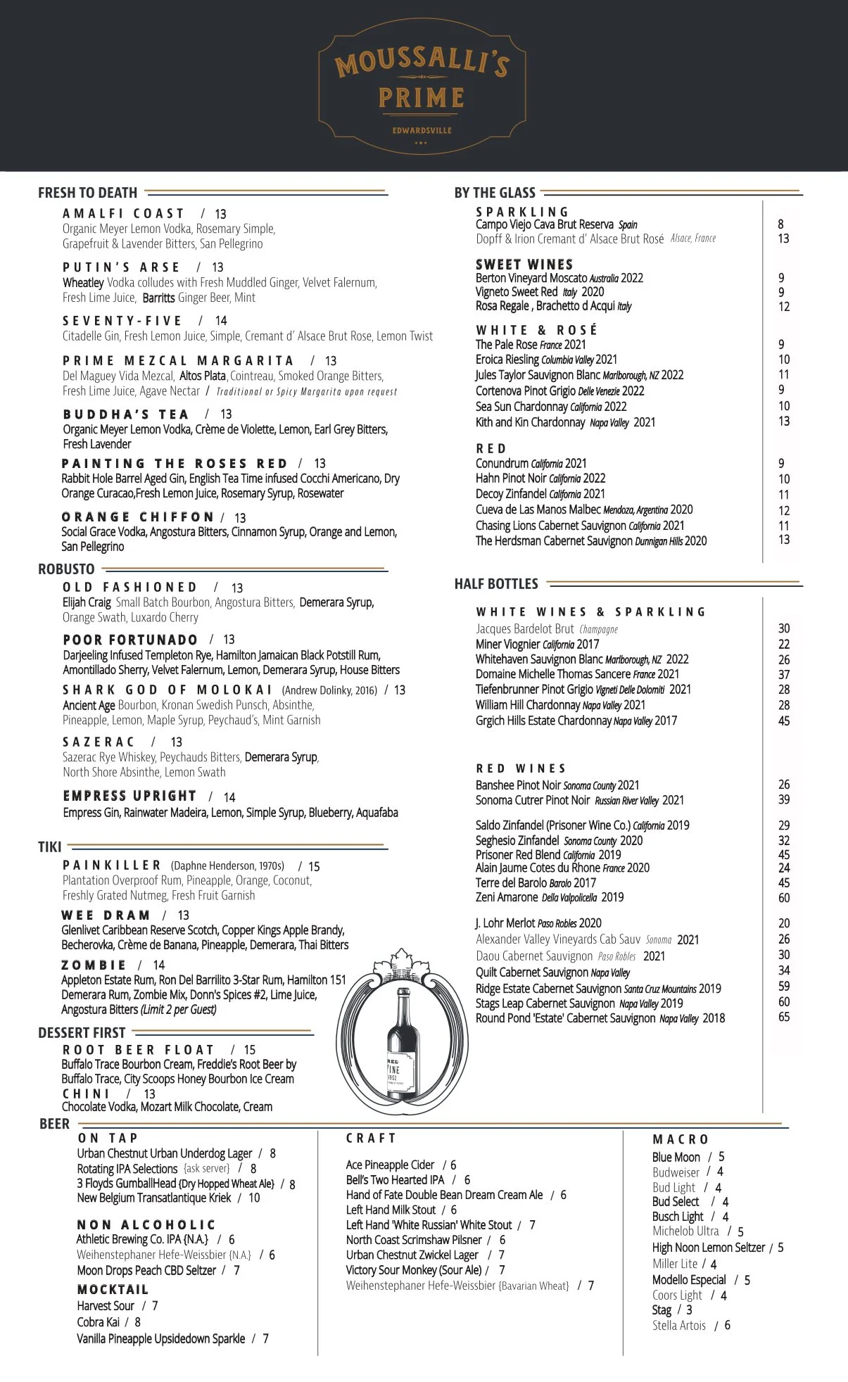 Cocktails & Spirits — Moussalli's Prime