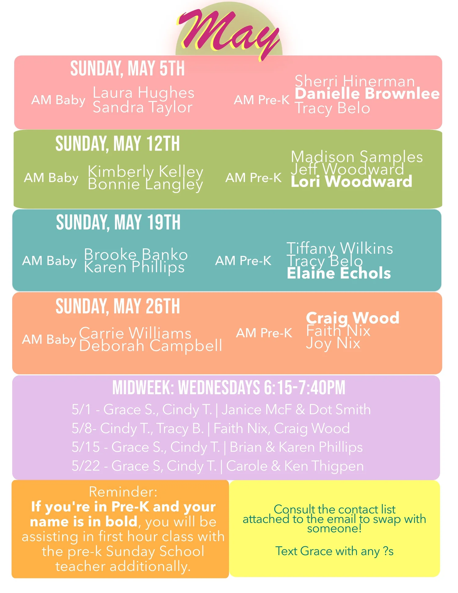 Volunteer Schedule — Pickett's Mill Baptist Church