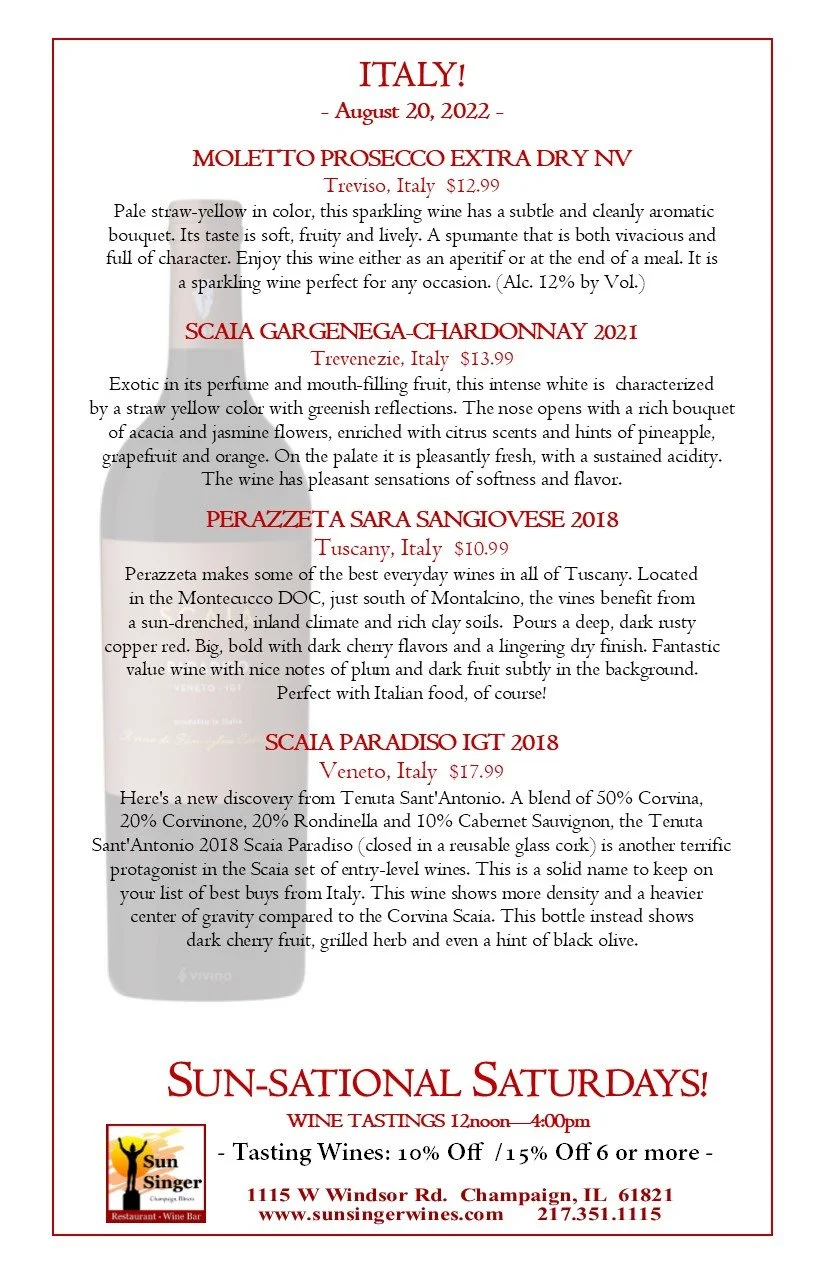 Sun-Sational Saturday, August 20th — Sun Singer Restaurant