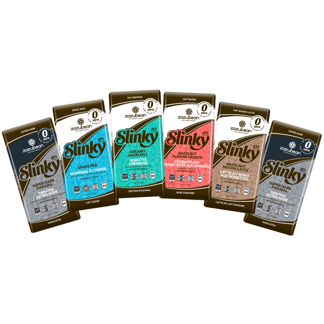 Slinky Variety Pack (6 x 80g bars) — Zazubean Organic Chocolate