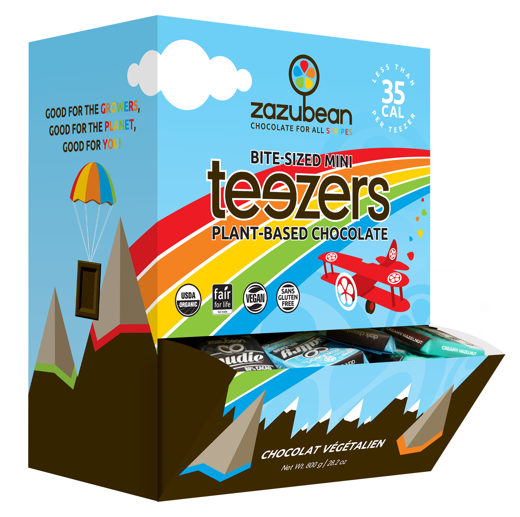 Teezer Gravity Box (145 x 5.5g Mini Chocolate Bars) — Zazubean Organic ...