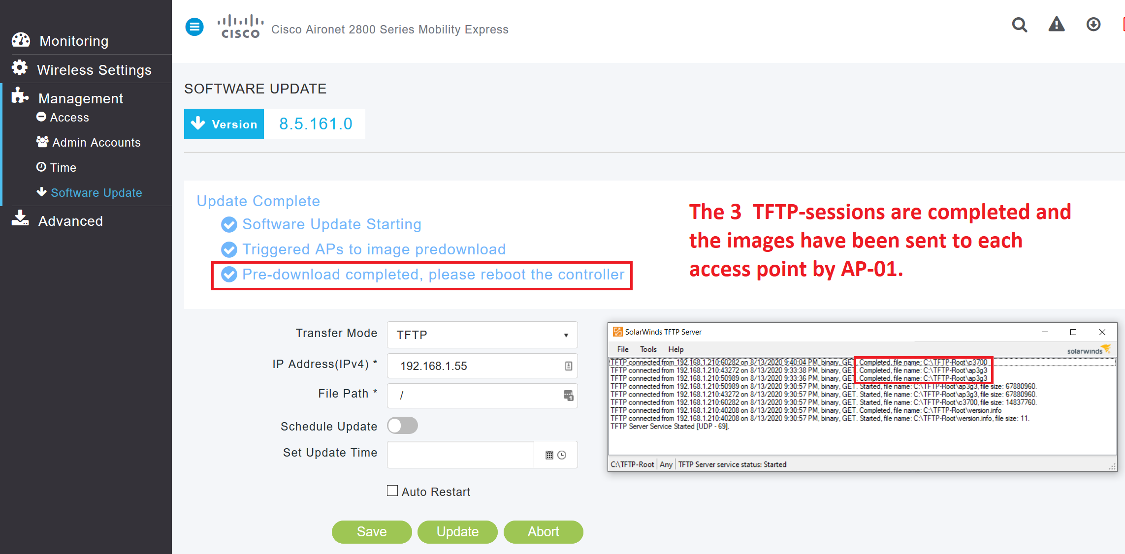 Cisco Mobility Express - Software Upgrade using TFTP-server — WIRES AND ...