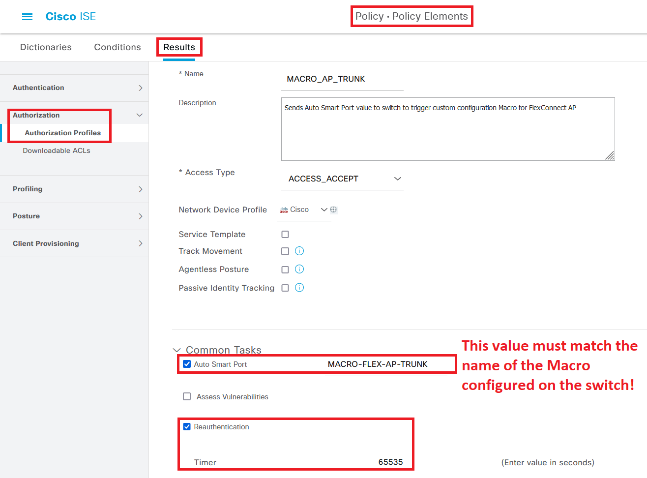 Cisco ISE - FlexConnect Access Point Auto Smartport Trunk via Macro Configuration — WIRES AND WI.FI