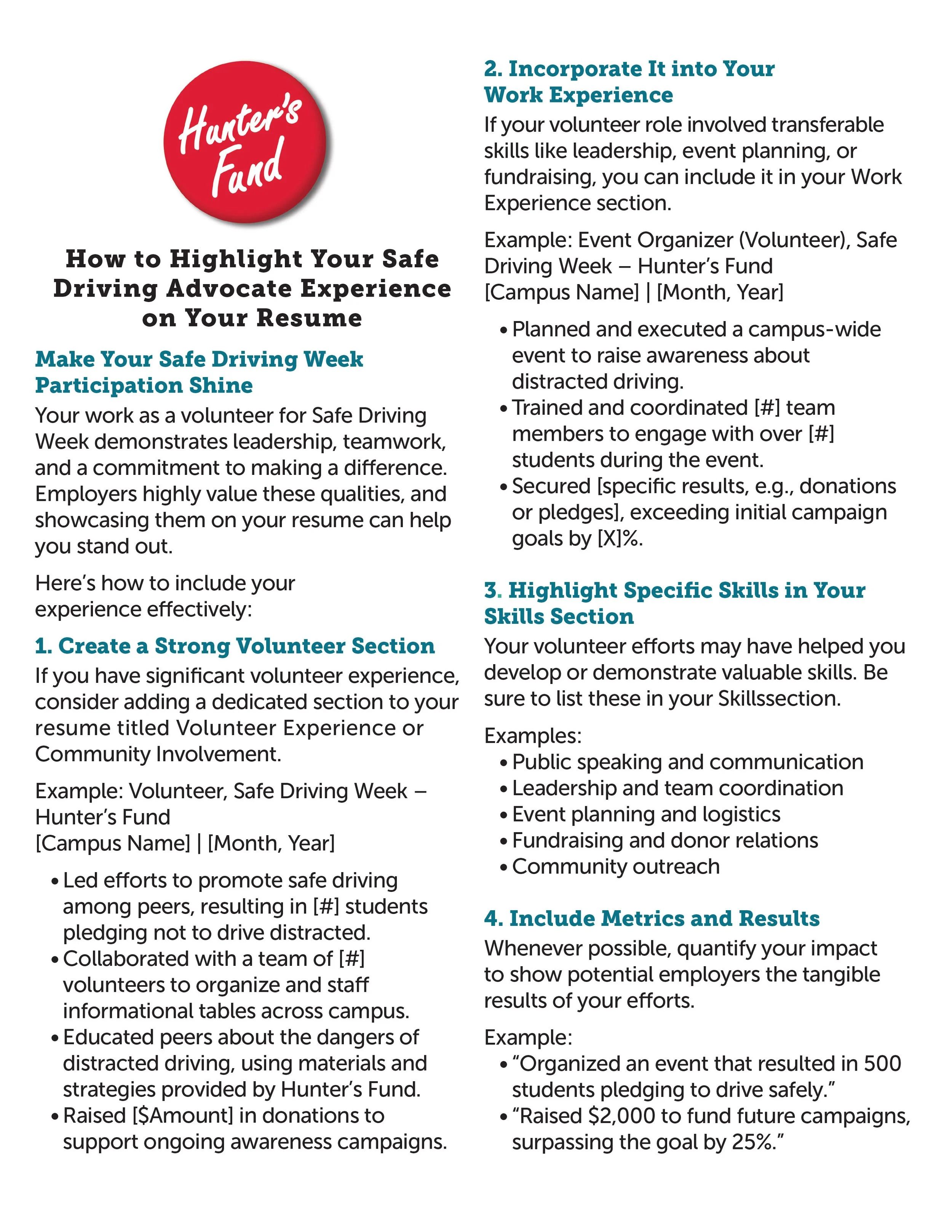 How to Highlight Your Safe Driving Advocate Experience on Your Resume ...