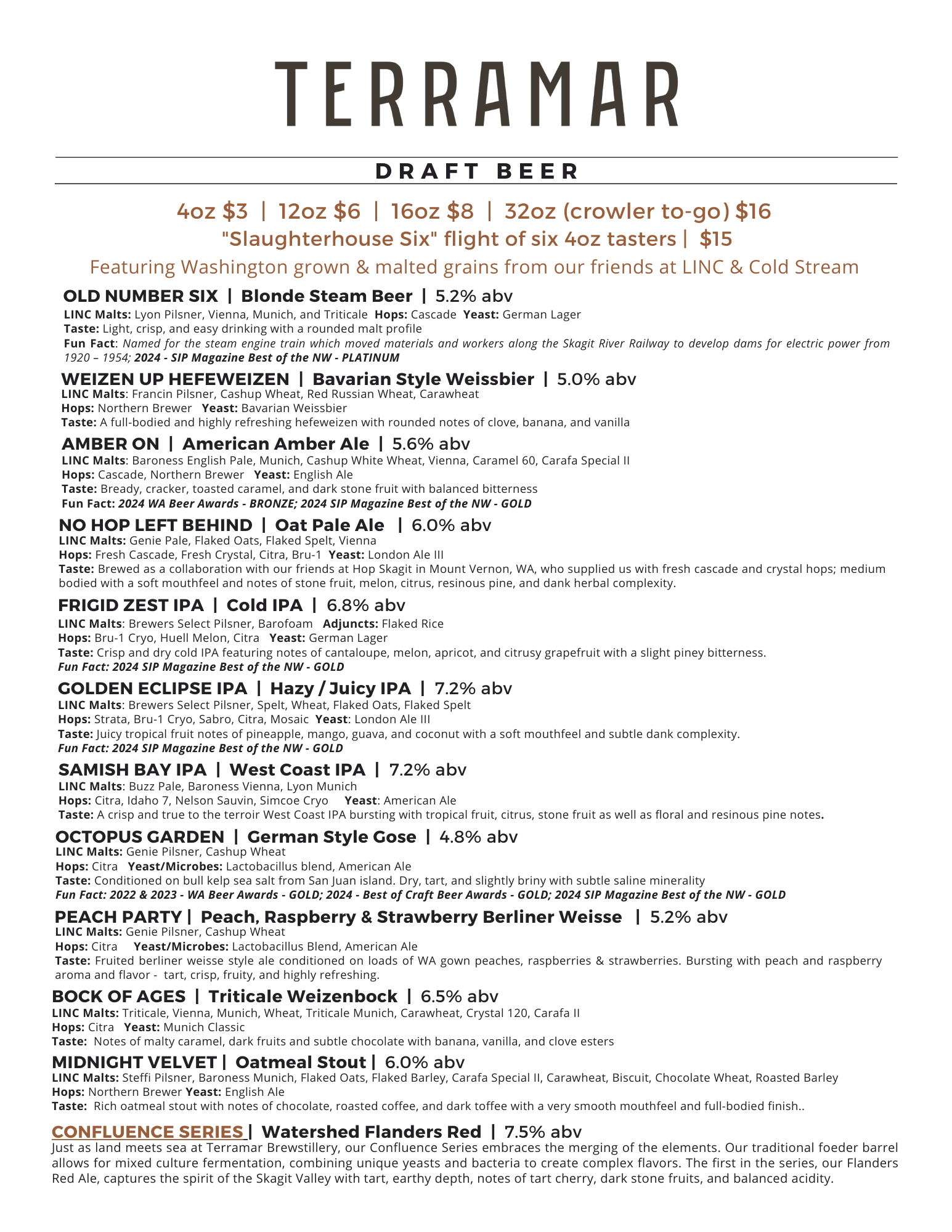 Beer & Cider Menu | Terramar Brewstillery