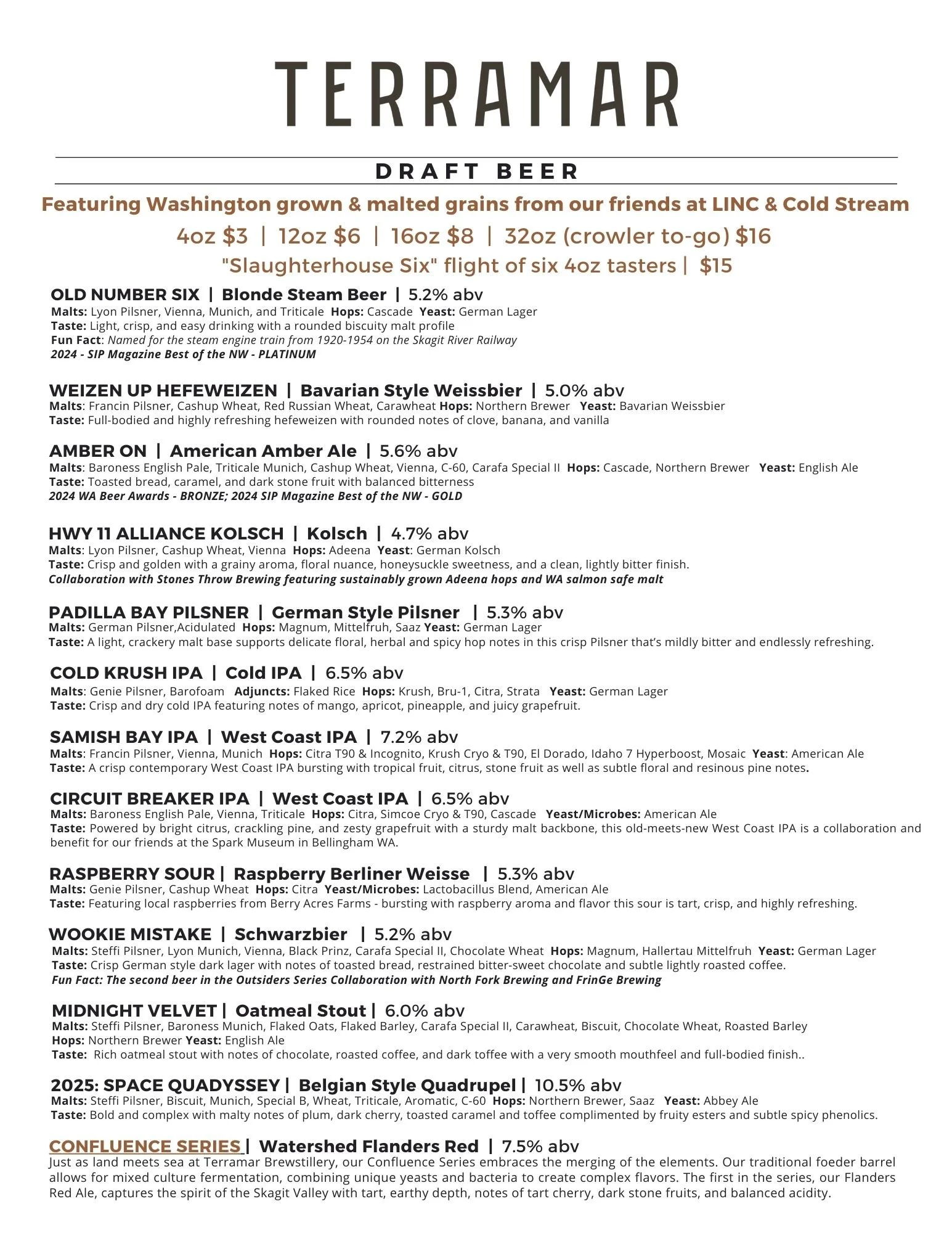 Beer & Cider Menu | Terramar Brewstillery